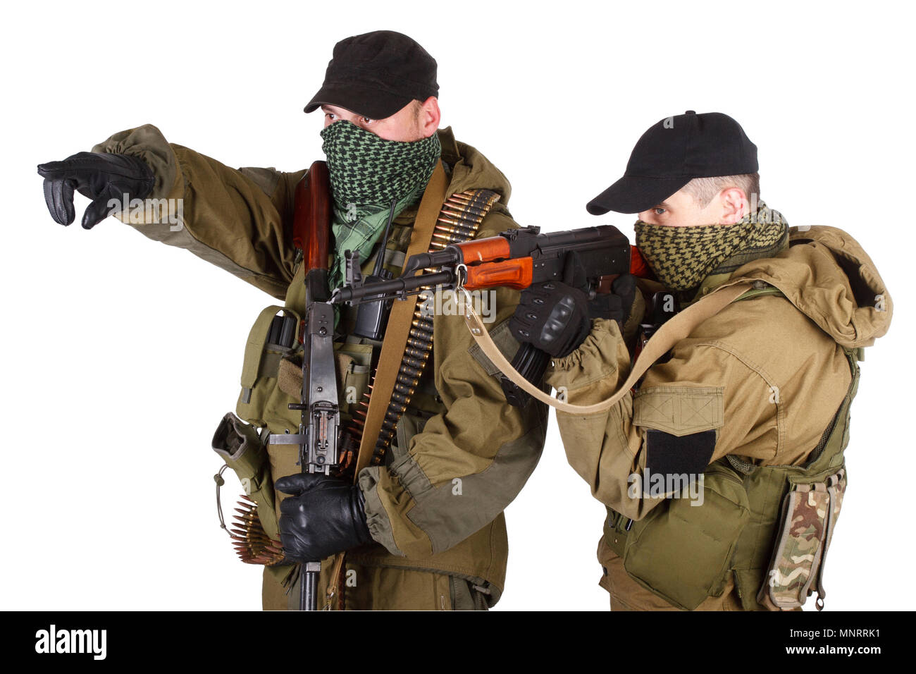 insurgents with AK 47 and RPD machine gun isolated on white background ...