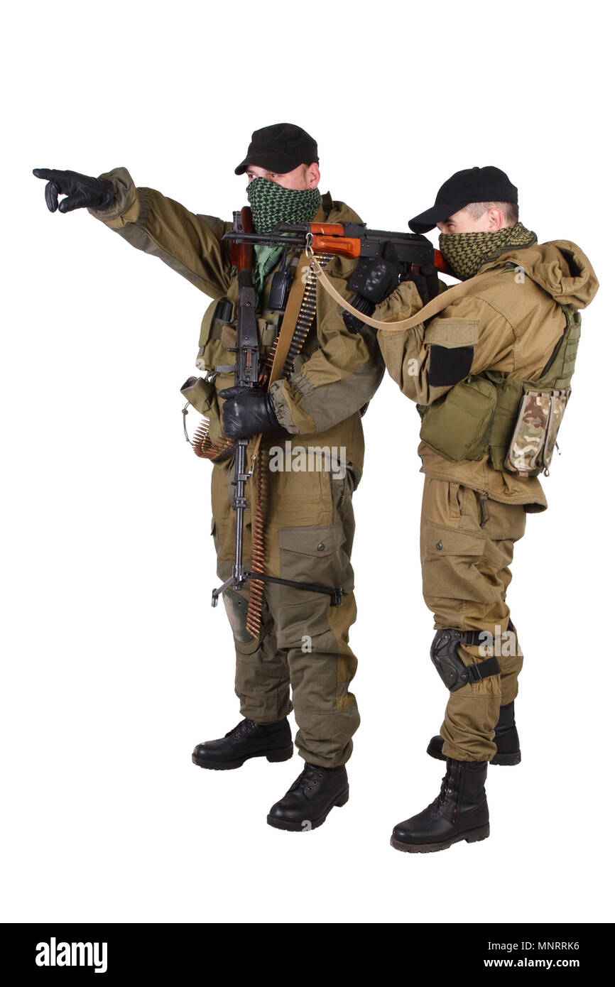 insurgents with AK 47 and RPD machine gun isolated on white background ...