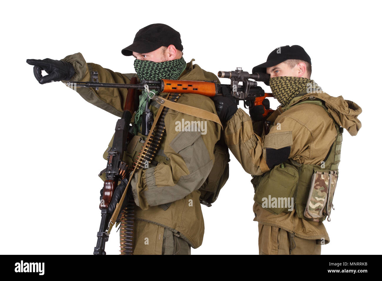 insurgent sniper pair with SVD rifle and RPD machine gun isolated on ...