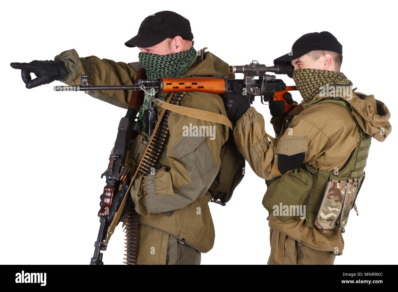 insurgent sniper pair with SVD rifle and RPD machine gun isolated on ...