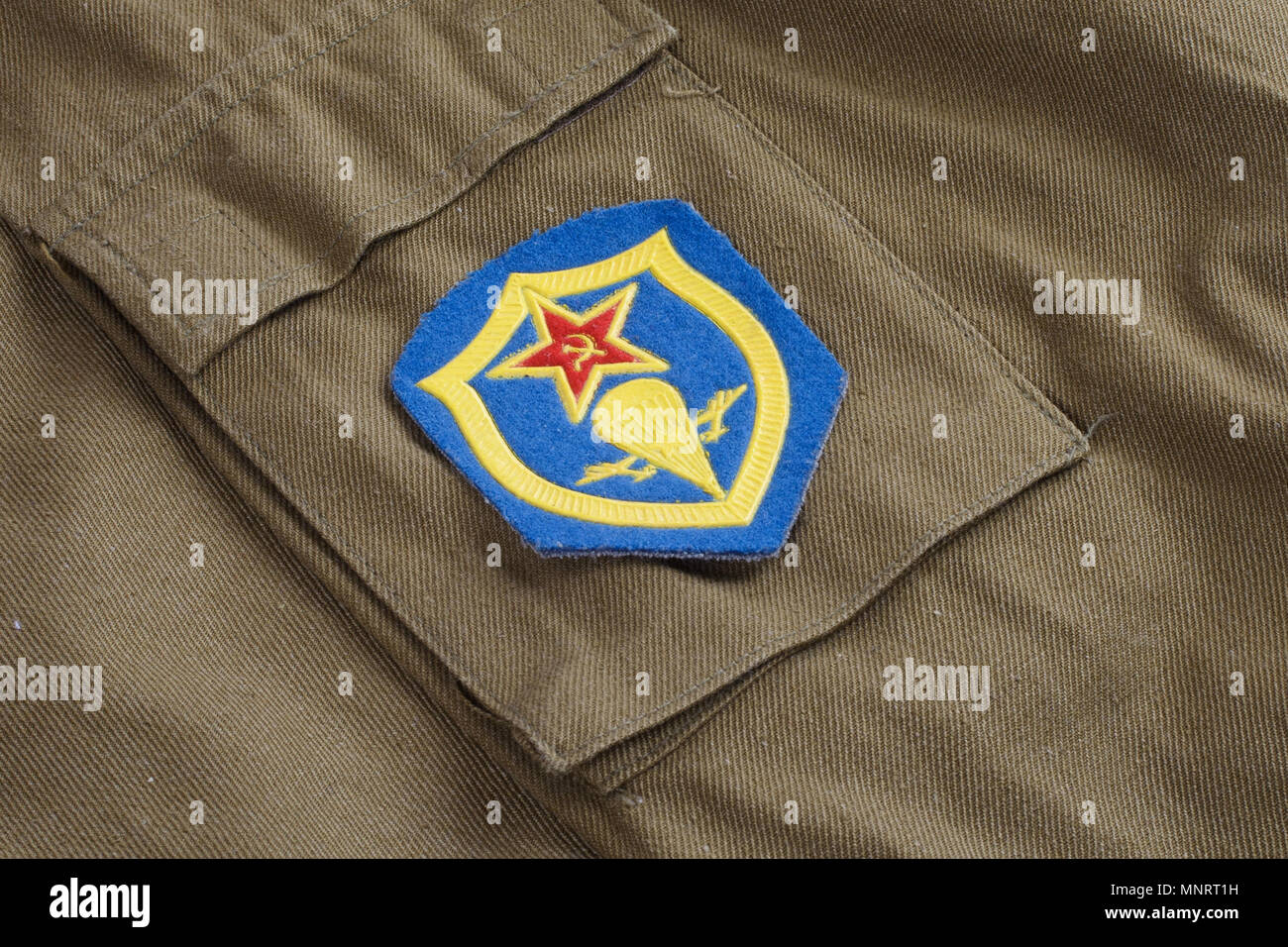 Soviet Army Airborne forces shoulder patch on khaki uniform background ...
