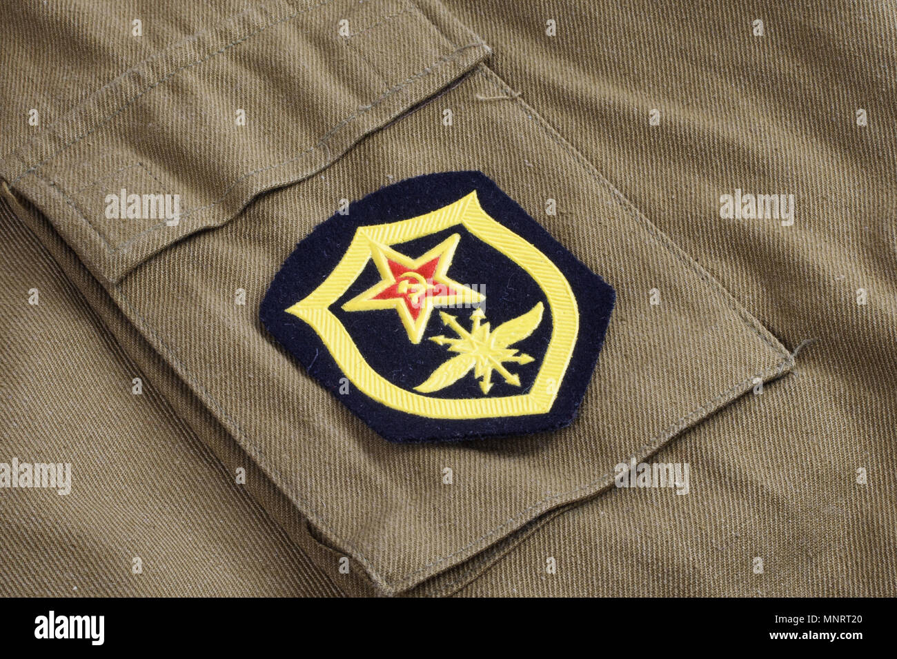Soviet Army Signal Troops shoulder patch on khaki uniform background ...