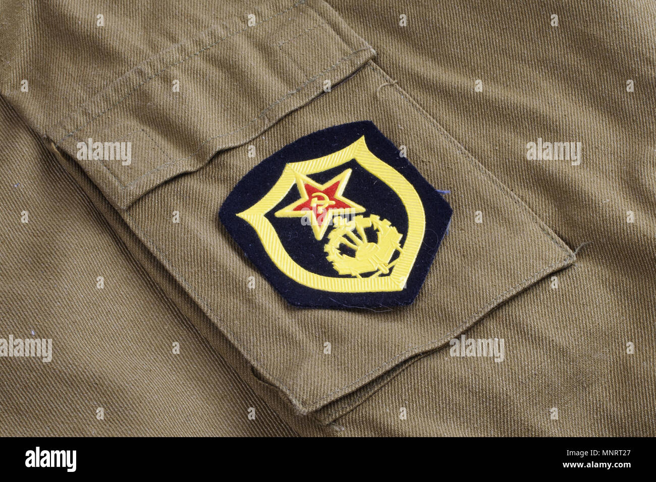 Soviet Army Combat engineer shoulder patch on khaki uniform background ...