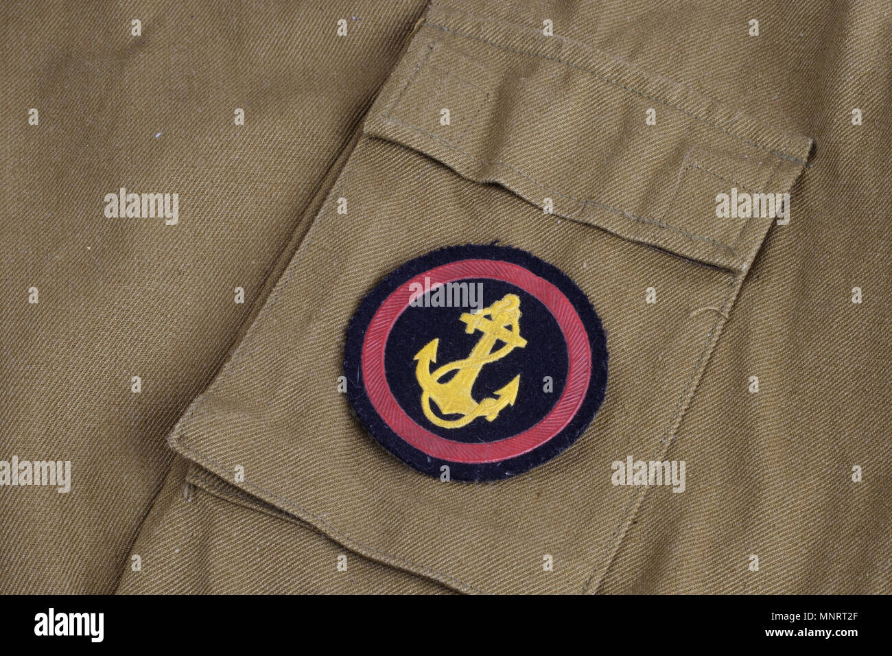 Soviet Army Marines shoulder patch on khaki uniform background Stock ...
