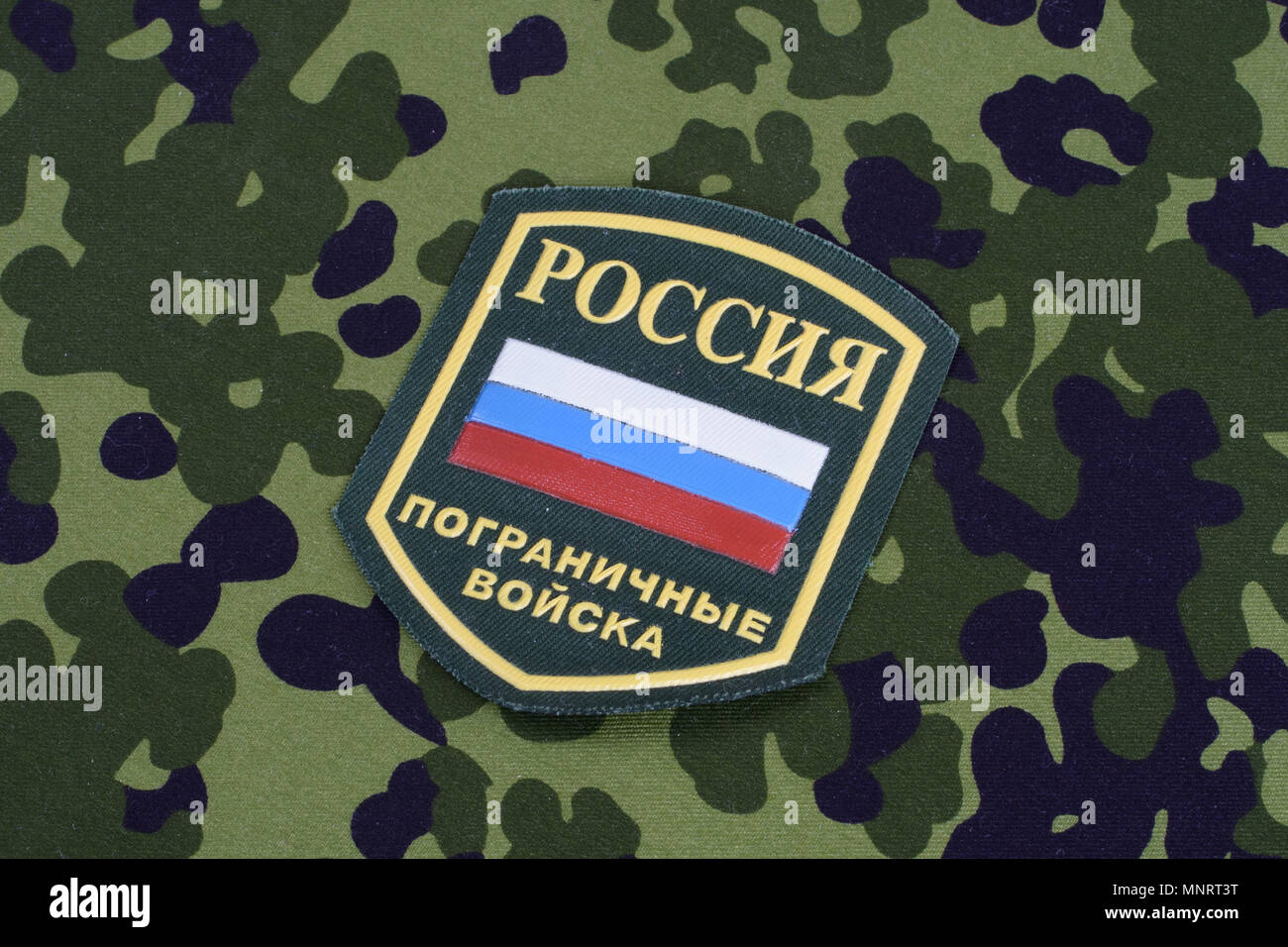 KIEV, UKRAINE - Apr. 26, 2015. Russian border guards uniform badge ...