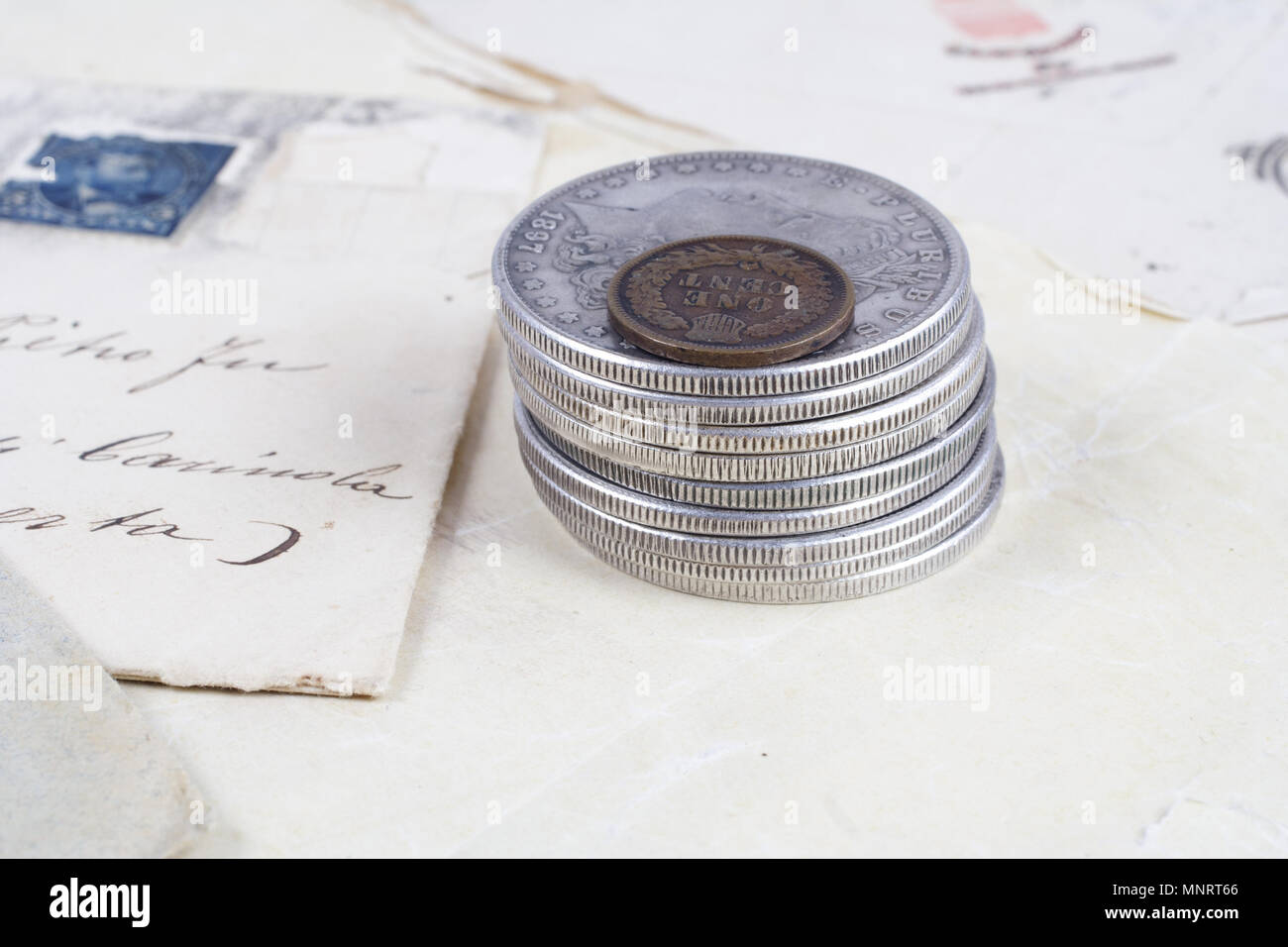 Vintage background with old paper, old ink pen, handwriten letters and ...