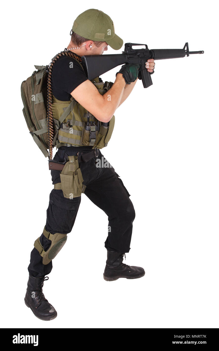 rifleman with m16 rifle isolated on white Stock Photo - Alamy
