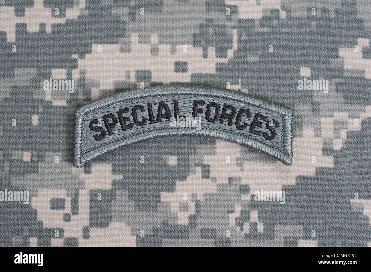 KIEV, UKRAINE - May. 02, US ARMY special forces tab on camouflage ...