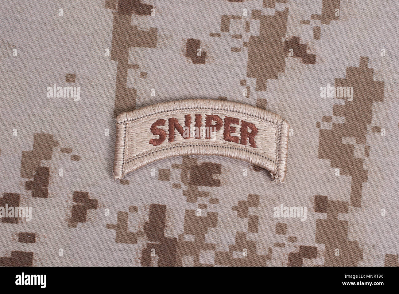 KIEV, UKRAINE - May. 02, US ARMY sniper tab on camouflage uniform Stock ...