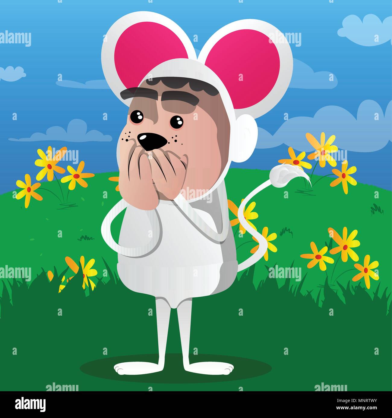 Boy dressed as mouse with hands over mouth. Vector cartoon character ...