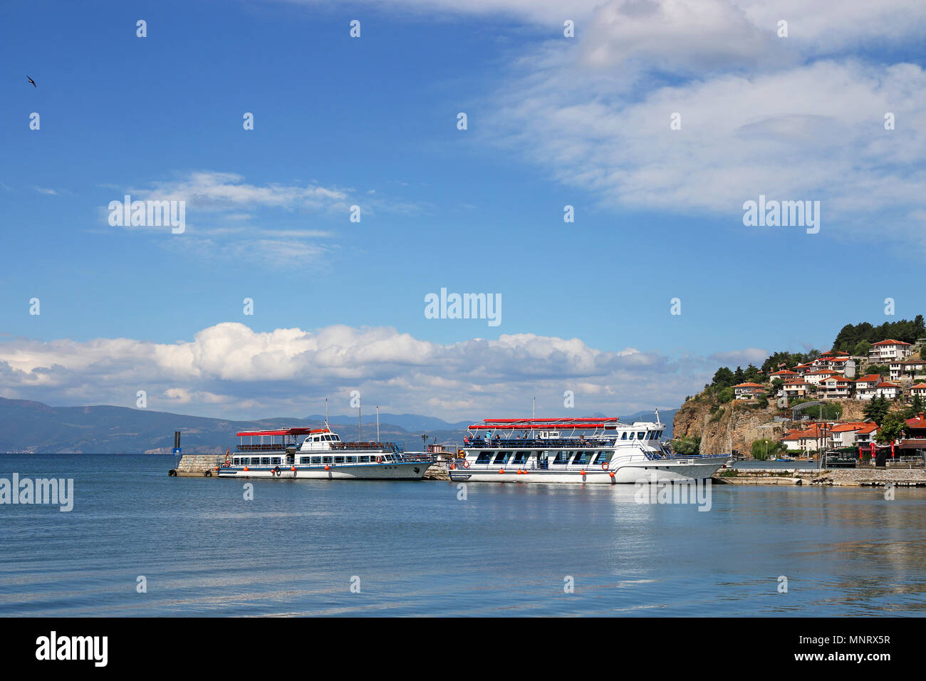Lake Ohrid port with tourist boats summer season Stock Photo - Alamy