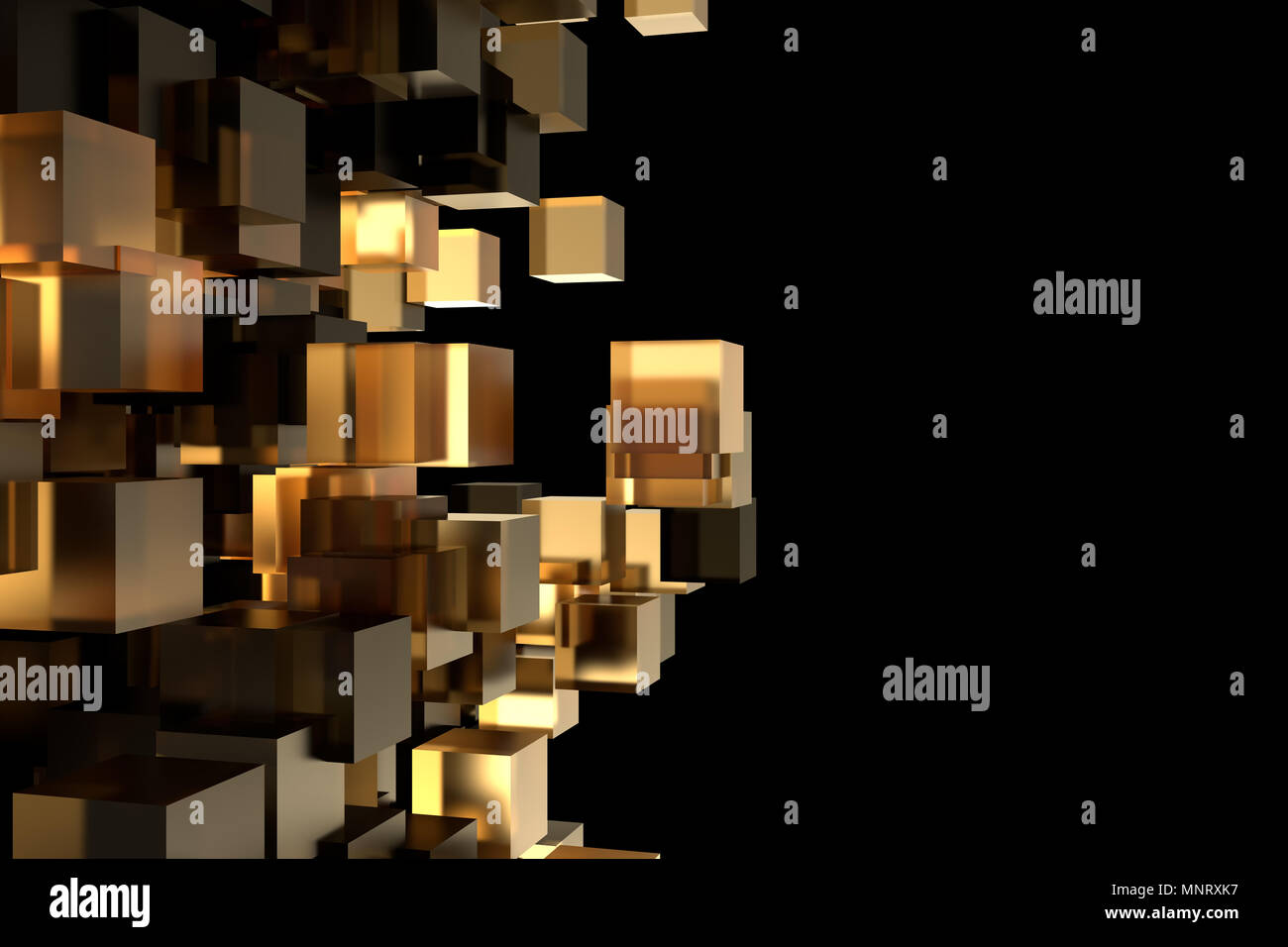 Abstract 3d rendering of chaotic cubes. Cubes in empty space ...