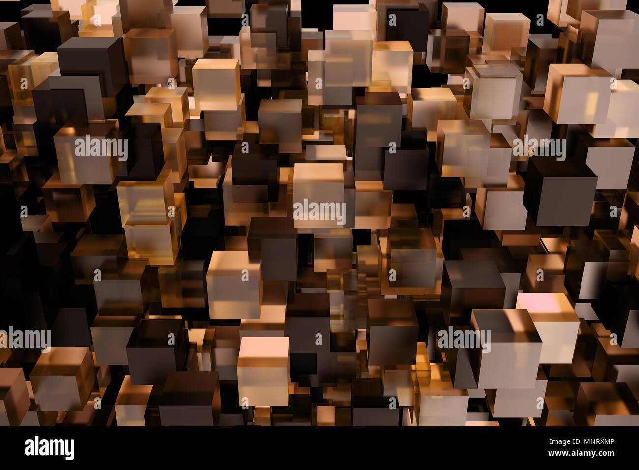 Abstract 3d rendering of chaotic cubes. Cubes in empty space ...