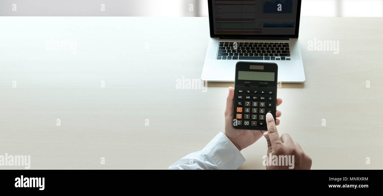 Close up businessman using calculator on documents Unrecognizable ...