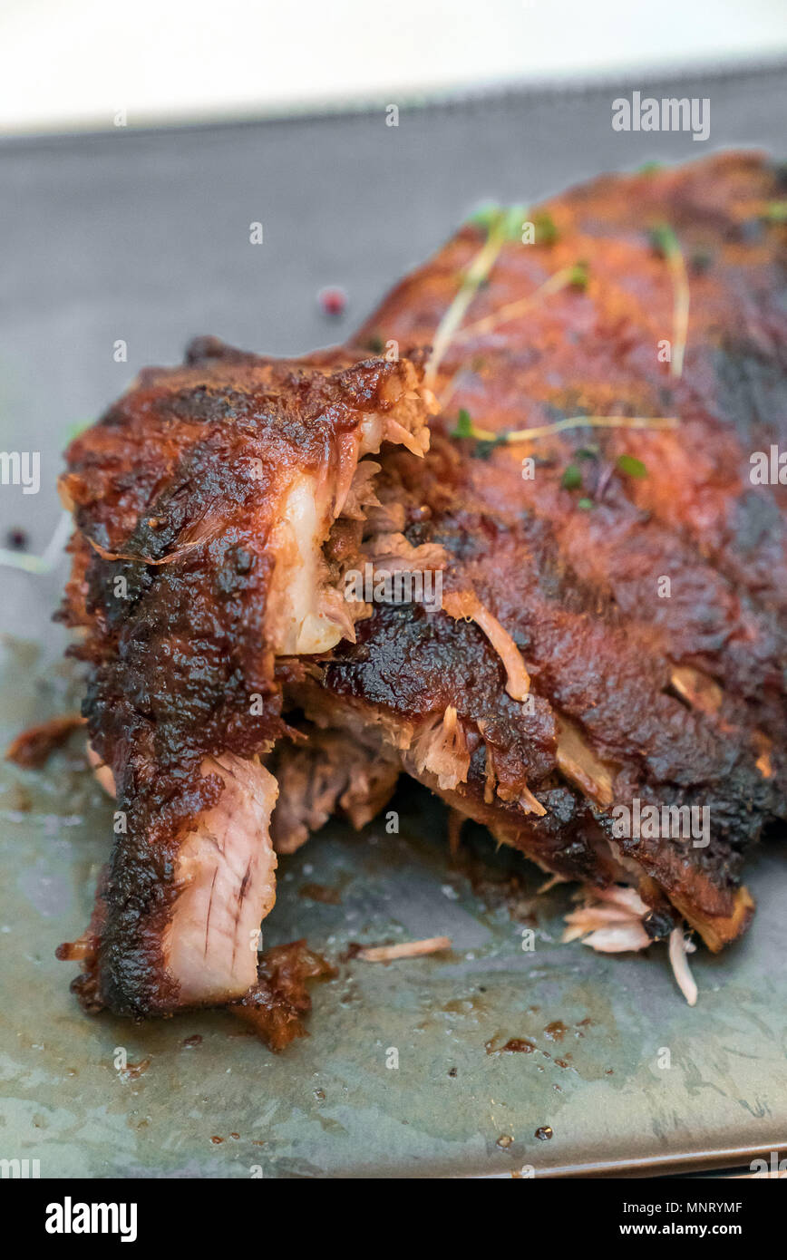 Smoke grilled pork ribs BBQ Stock Photo - Alamy
