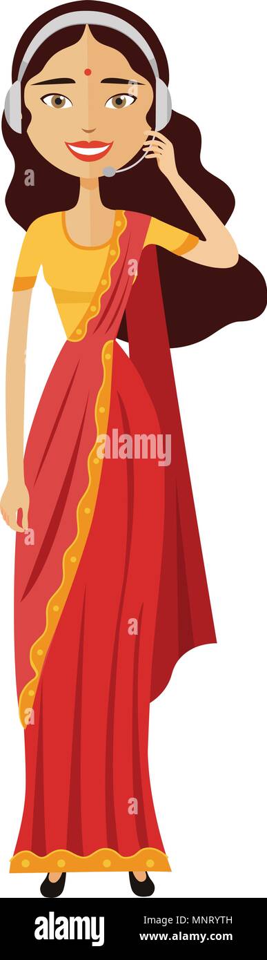 Cartoon indian illustration of a smiling customer support operator ...