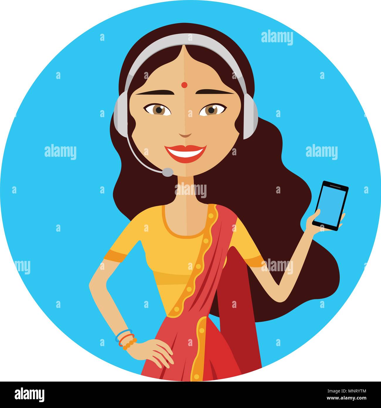 Image of smiling support phone indian female operator vector ...