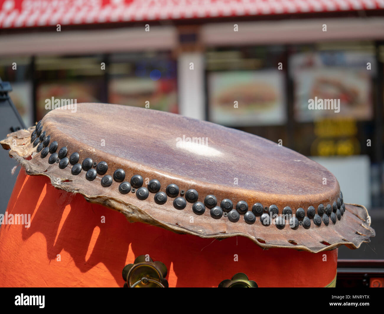 Close up of a Japanese taiko drum instrument before performance Stock ...