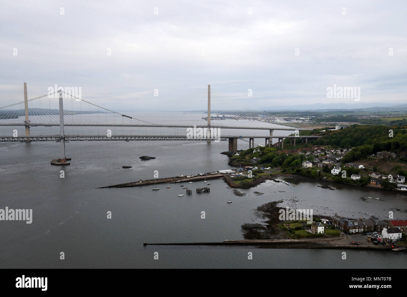A view from the top of the Forth Rail Bridge looking west towards the ...