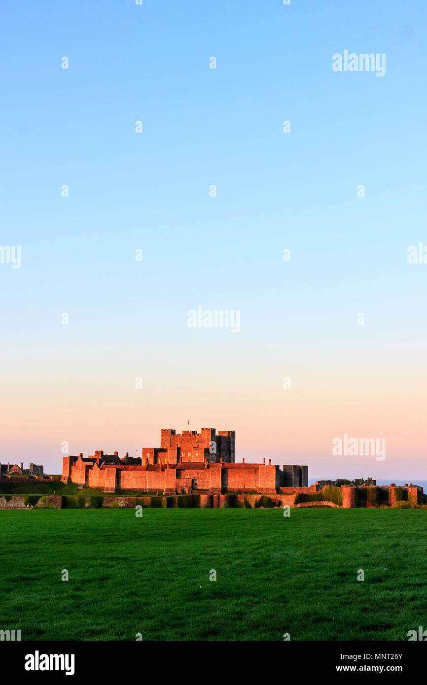 Distant view of Dover castle with outer and inner walls just after ...