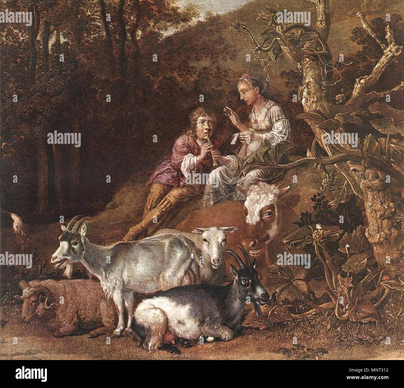 Landscape with Shepherdess and Shepherd Playing Flute (detail) between ...