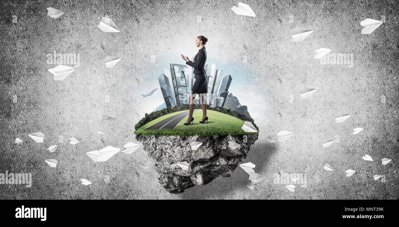 Confident lady boss and modern city as concept of eco green cons Stock ...