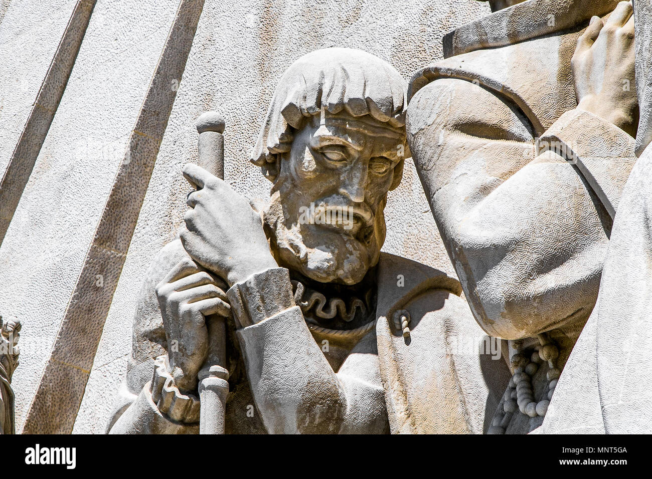 Lisbon, Portugal, May 5, 2018: Statue of Fernao Mendes Pinto, detail of ...