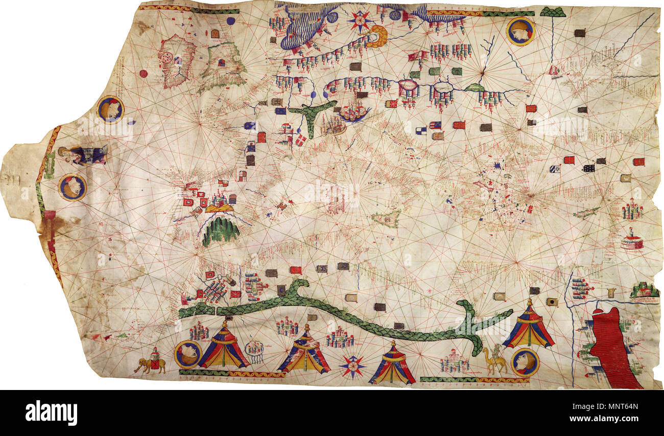 . English: Portolan Chart of the Mediterranean . 1466. 980 Petrus ...