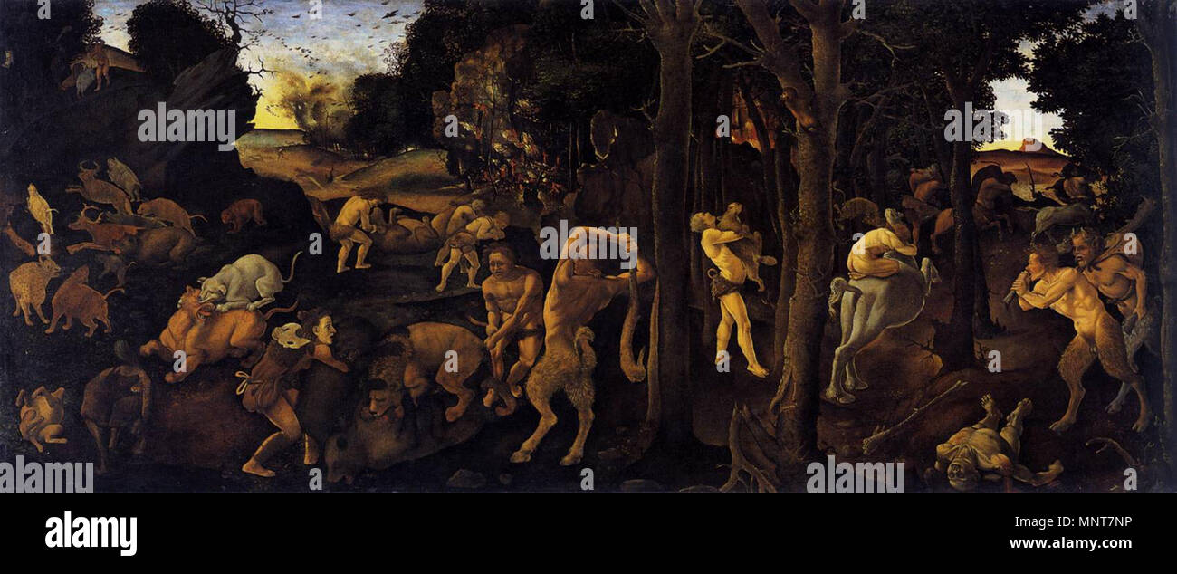 English: Hunting Scene 1490s. 986 Piero di cosimo, scena di caccia ...