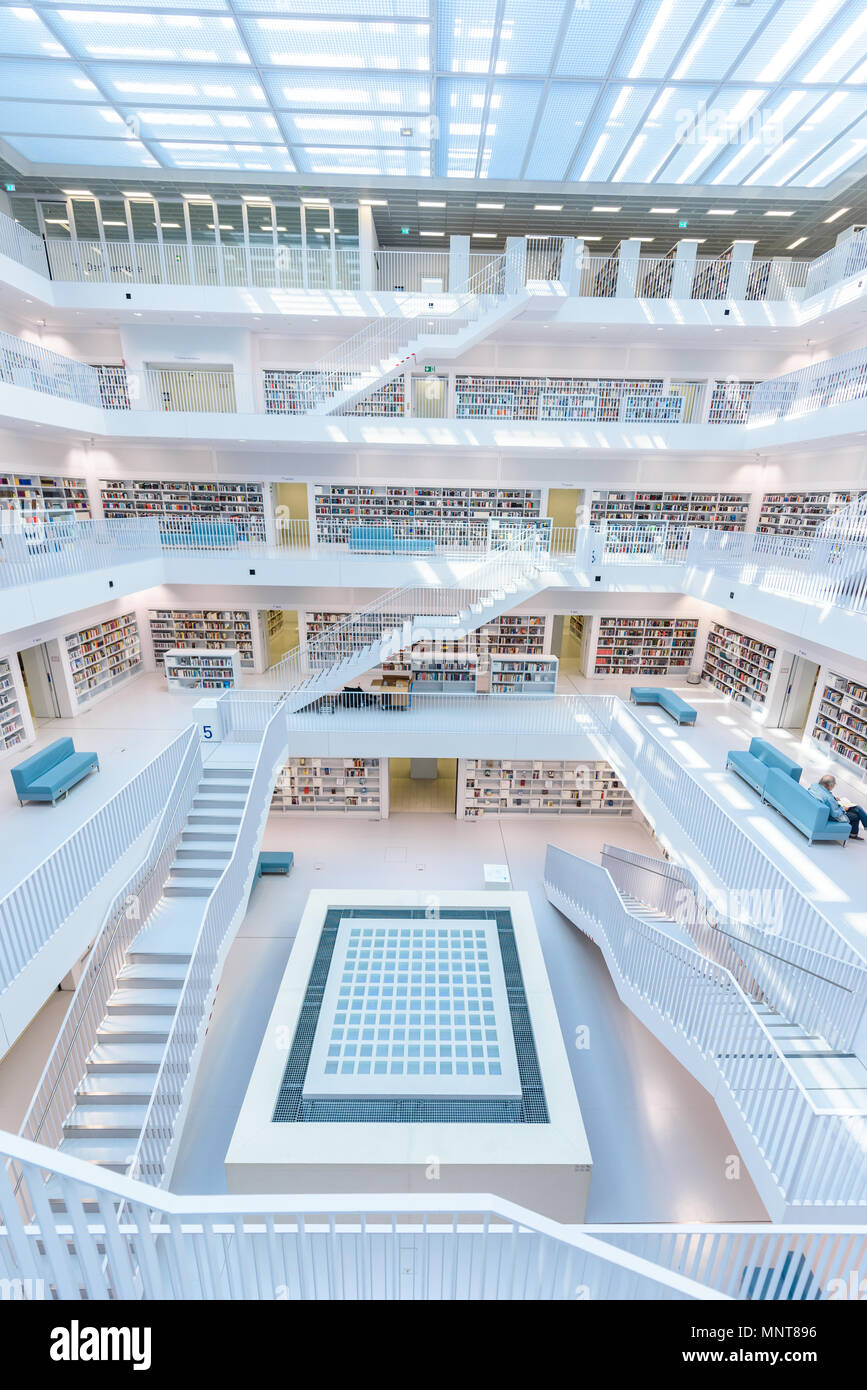 Modern Public City Library - STUTTGART, GERMANY - White interior with ...