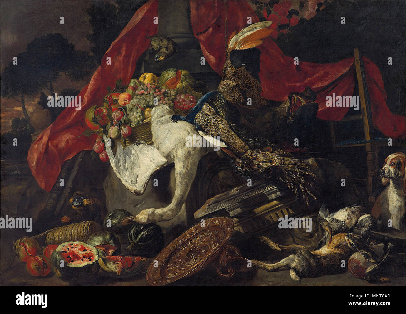 Still Life with Game, a Parrot, a Dog, a Monkey and Fruit 1663. 989 ...