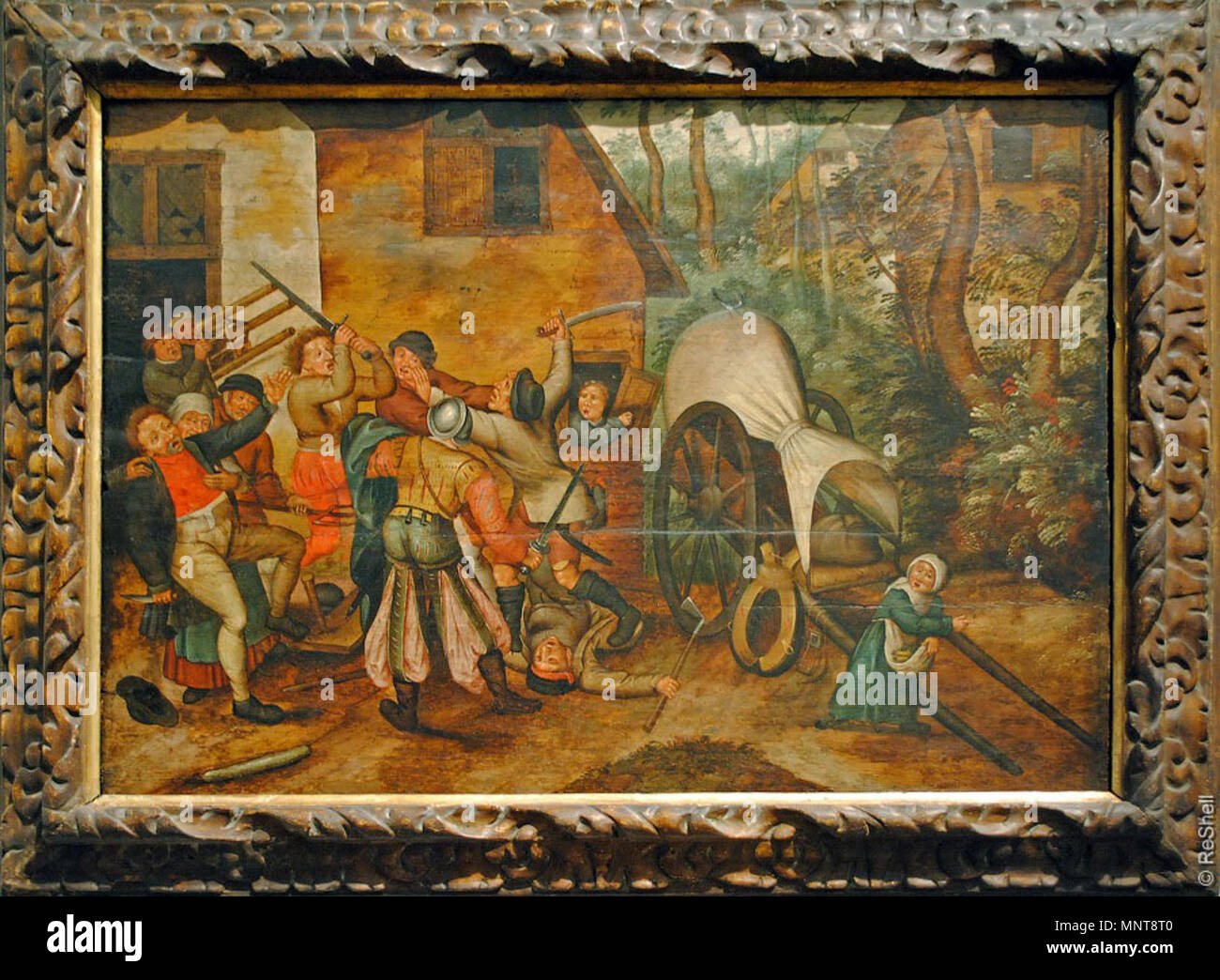 . English: Peasants fighting with soldiers, by Pieter Brueghel the ...