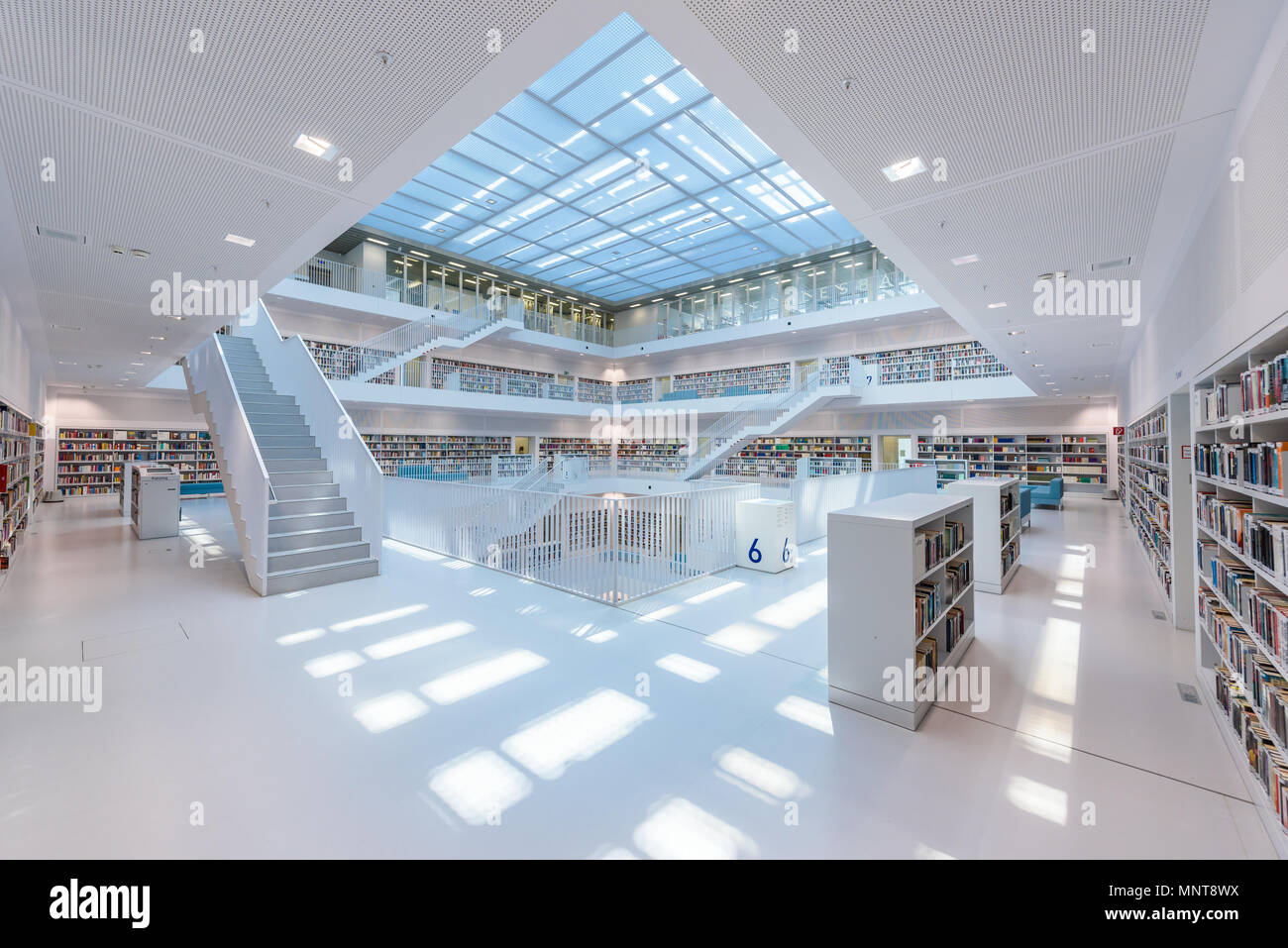 Modern Public City Library - STUTTGART, GERMANY - White interior with ...