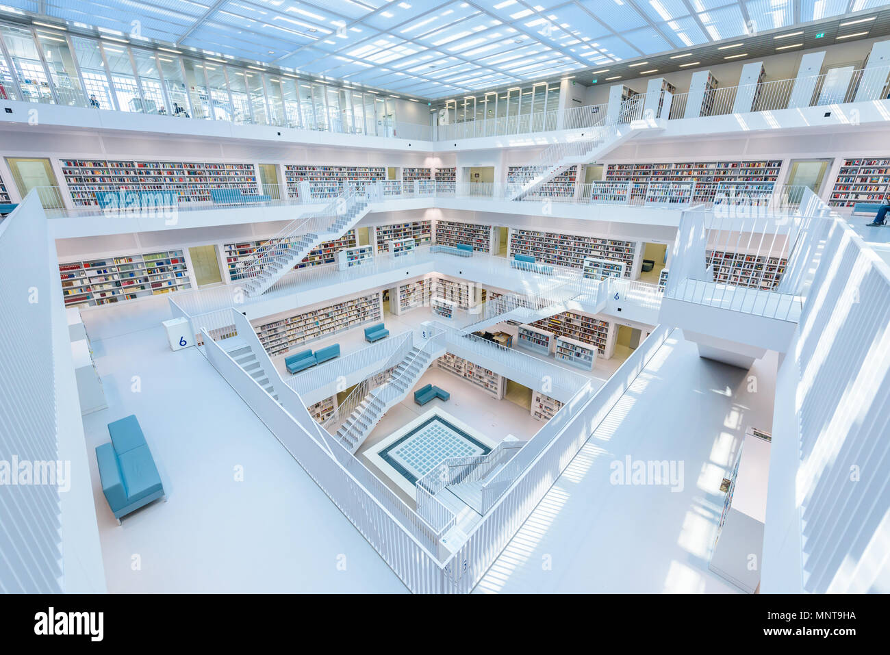 Modern Public City Library - STUTTGART, GERMANY - White interior with ...
