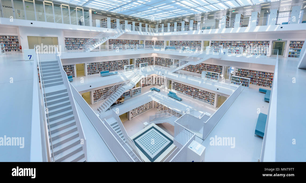 Modern Public City Library - STUTTGART, GERMANY - White interior with ...