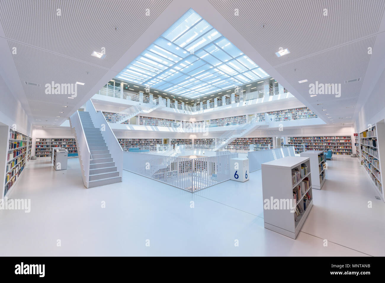 Modern Public City Library - STUTTGART, GERMANY - White interior with ...