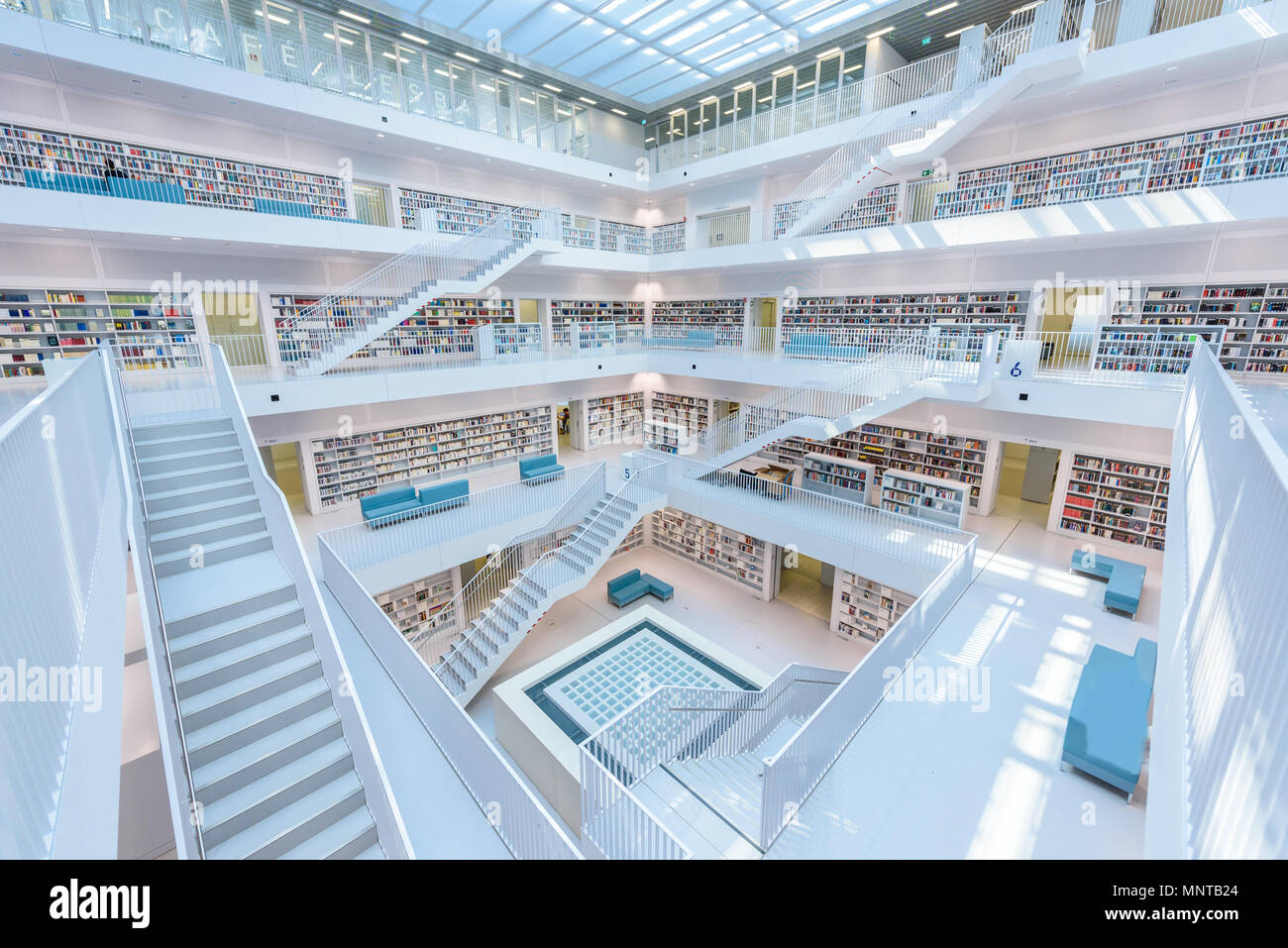 Modern Public City Library - STUTTGART, GERMANY - White interior with ...