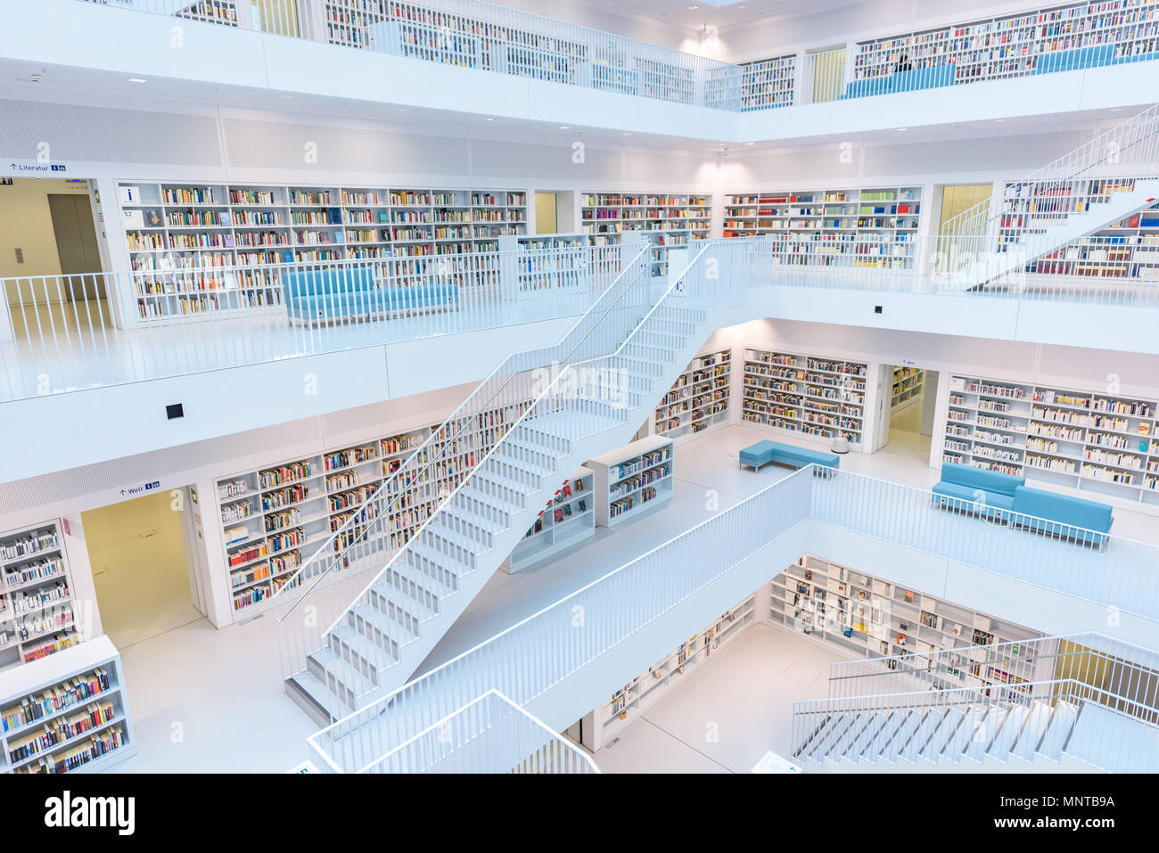 Modern Public City Library - STUTTGART, GERMANY - White interior with ...