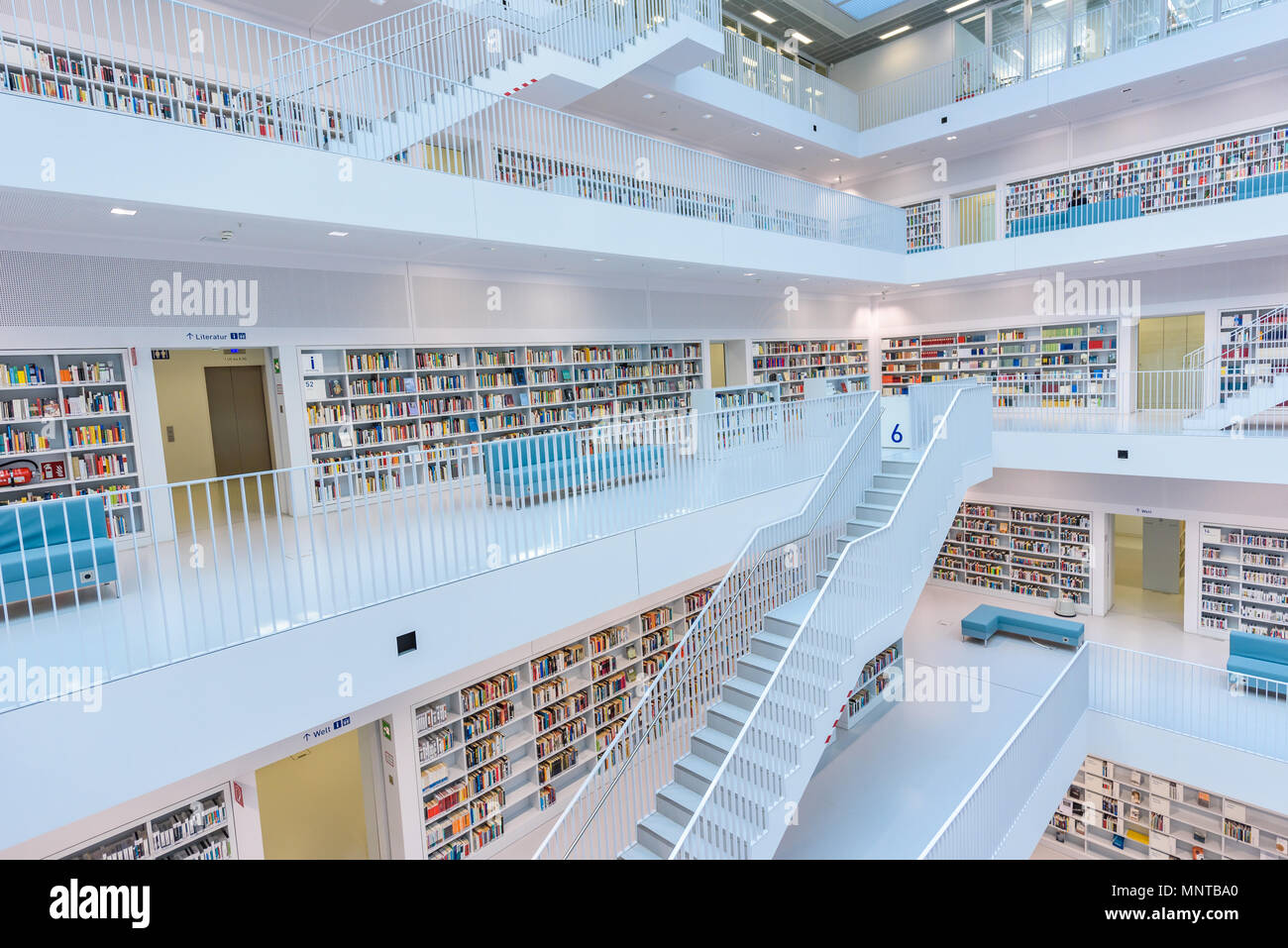 Modern Public City Library - STUTTGART, GERMANY - White interior with ...