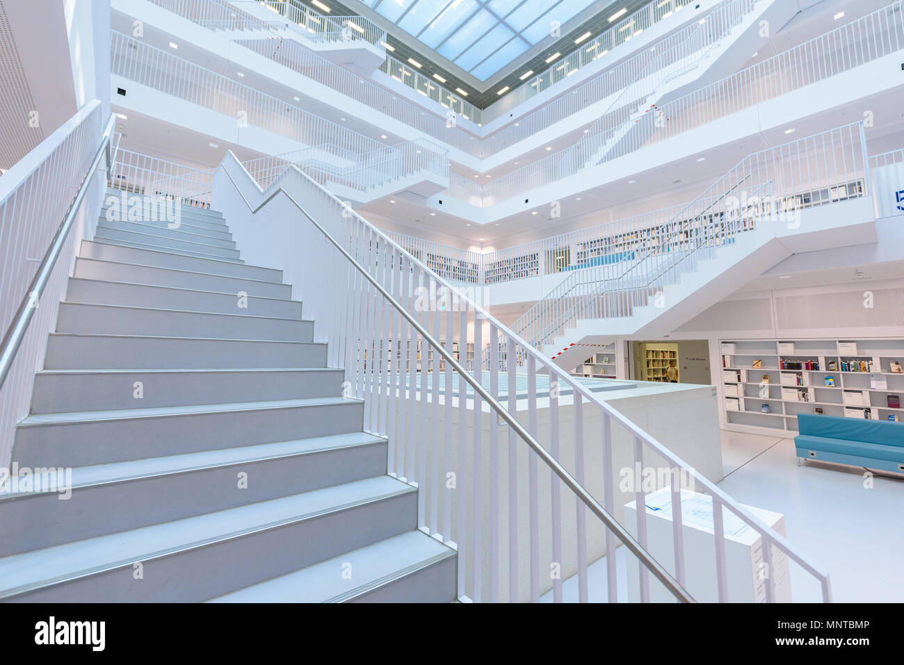 Modern Public City Library - STUTTGART, GERMANY - White interior with ...
