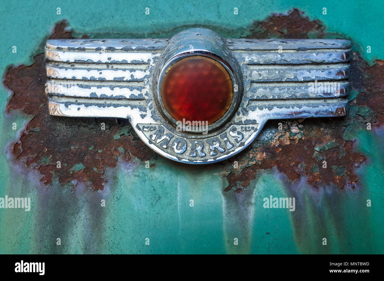 Morris Minor Rear Sign and Light on the rusty boot of a Vintage Morris ...