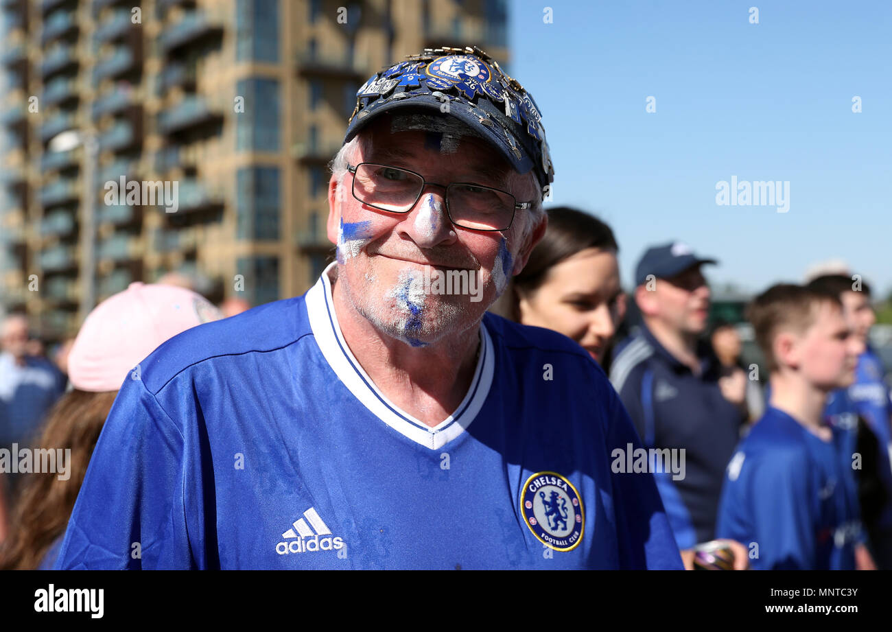 Chelsea fans arriving at Wembley Stadium before the game during the ...