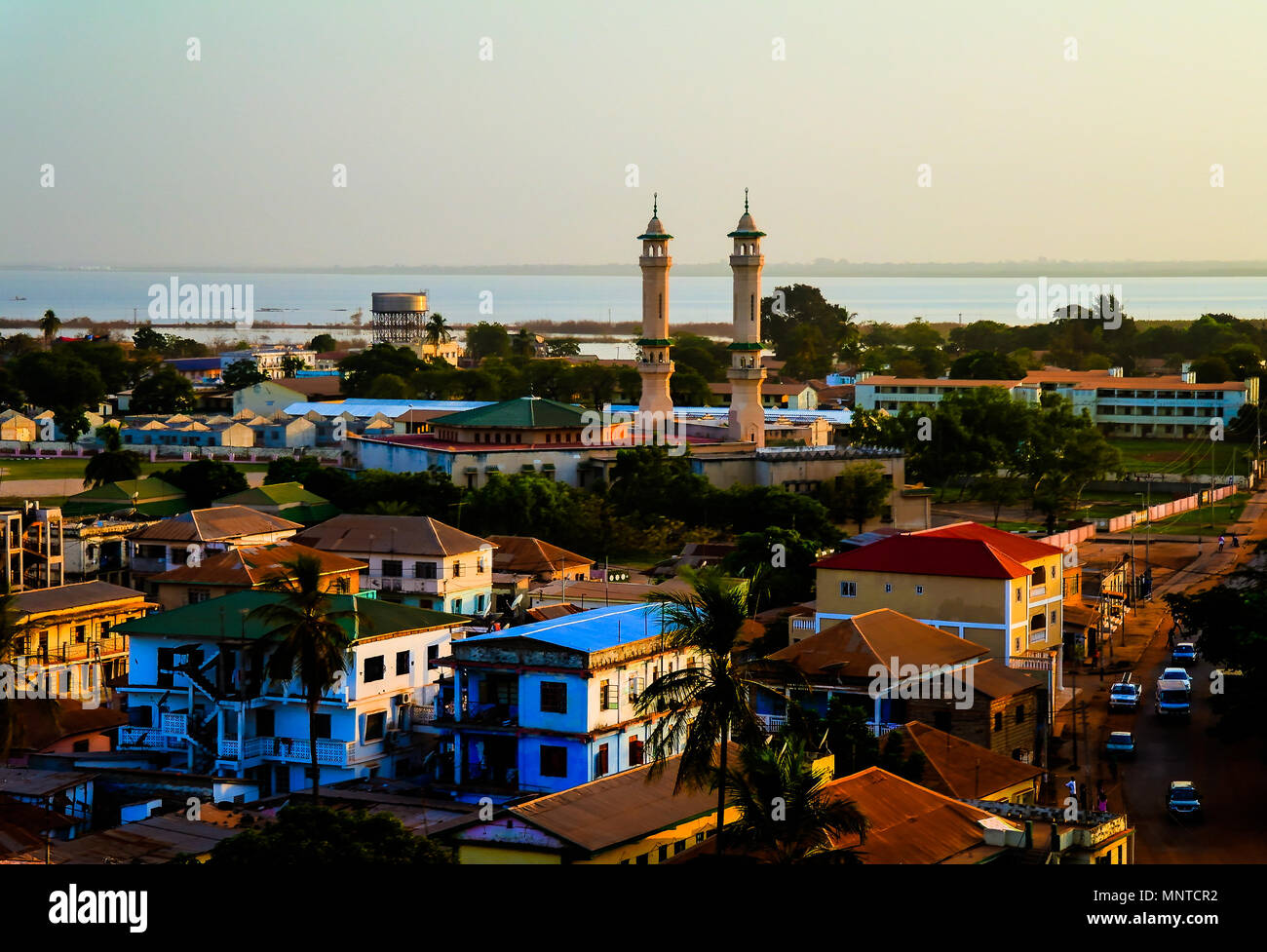 Aerial panorama view to city of Banjul and Gambia river Stock Photo - Alamy
