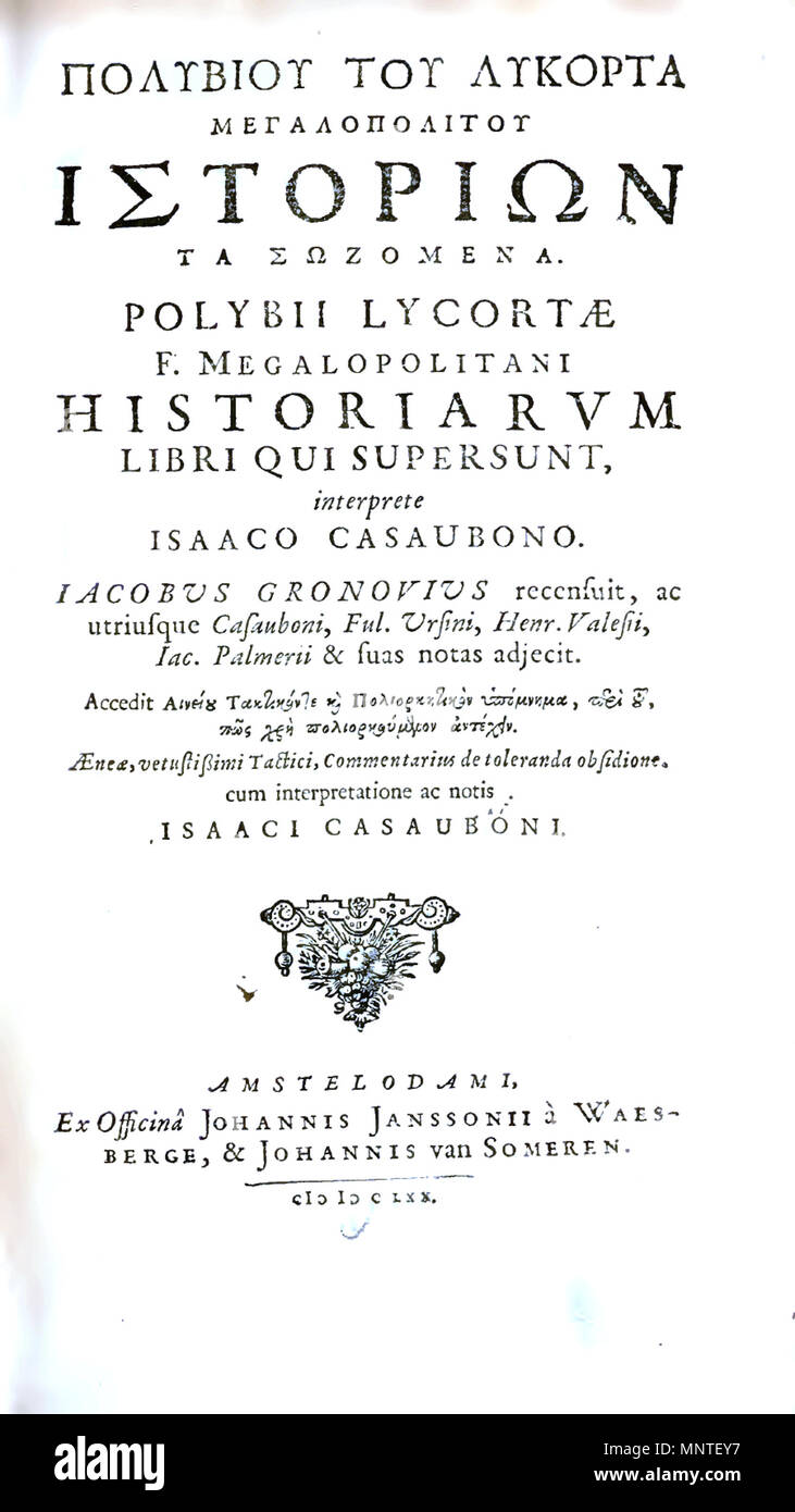 . English: front page . 1670. Polybios 1012 Polybiou tou Lykorta ...