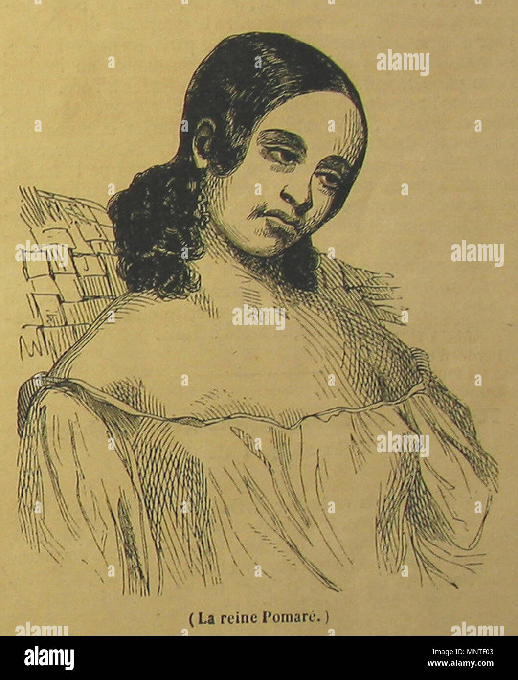 . Français : La reine Pomaré. Woodcut engraving from the newspaper L ...