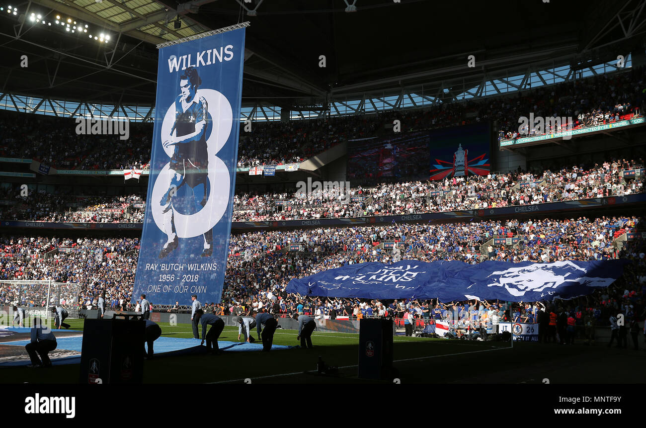 A Chelsea banner celebrating the late Ray Wilkins during the Emirates ...