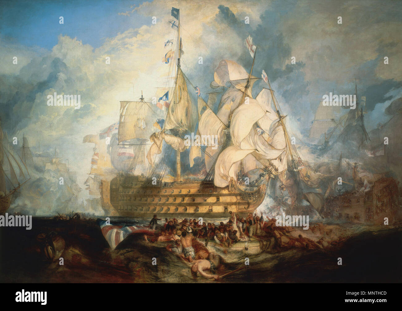 The Battle of Trafalgar . The painting combines events from several ...