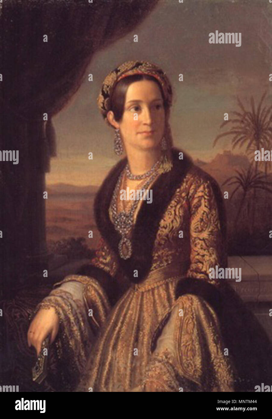 . English: Amalia of Oldenburg, queen of Greece, wearing the Greek ...