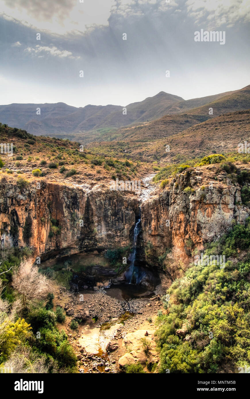 Landscape with the agriculture field, canyon of Makhaleng river and ...