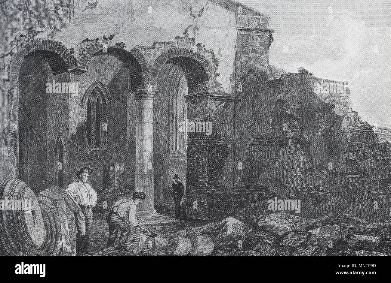 . English: Engraving taken from a watercolour showing the demolition of ...